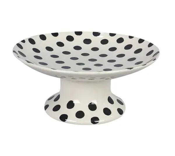 YOUNG'S INC. Young's Inc Stoneware Black & White Polka Dot P Edestal Plate - One-color
