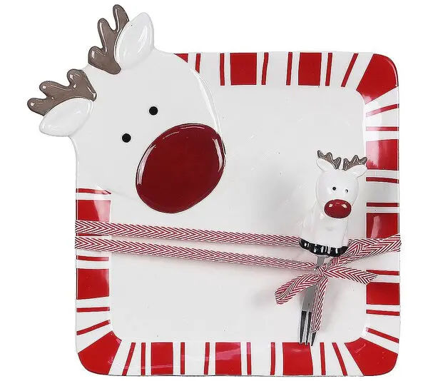 YOUNG'S INC. Young's Traditional Christmas Snack Plate With Ork Set - One-color