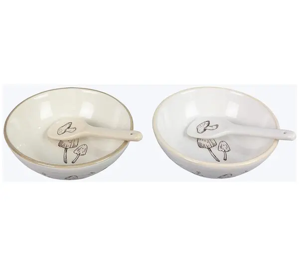 YOUNG'S INC. Young's Mushroom Design Bowl With Spreaders Set Of 2 - One-color