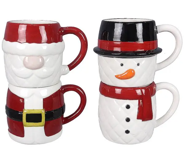 YOUNG'S INC. Young's Ceramic Traditional Christmas 2 Piece S Acked Mug Set - One-color