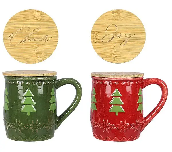 YOUNG'S INC. Young's Set Of 2 Woodland Lodge Mug With Wood L D/coaster Set - One-color
