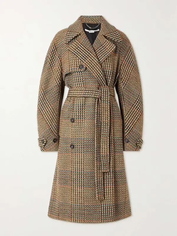 Stella McCartney Double-breasted Belted Checked Tweed Coat