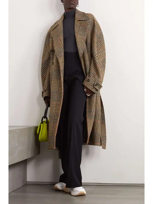 Stella McCartney Double-breasted Belted Checked Tweed Coat