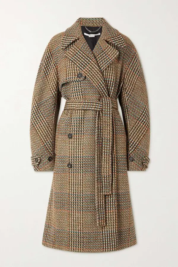 Stella McCartney Double-breasted Belted Checked Tweed Coat