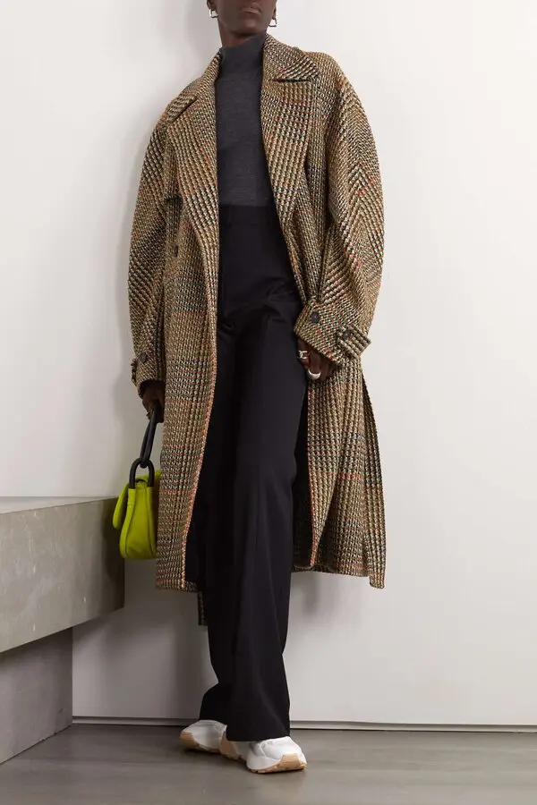Stella McCartney Double-breasted Belted Checked Tweed Coat