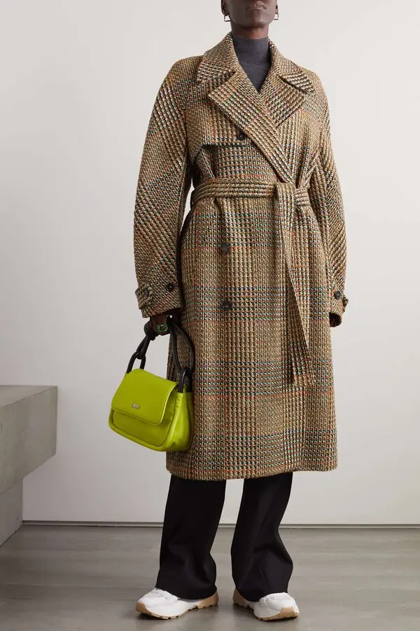 Stella McCartney Double-breasted Belted Checked Tweed Coat