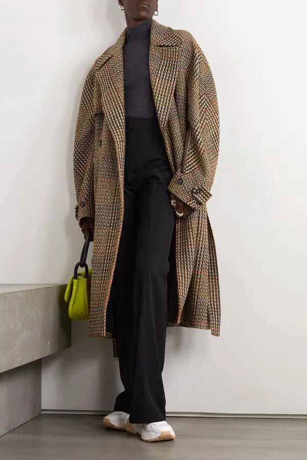 Stella McCartney Double-breasted Belted Checked Tweed Coat