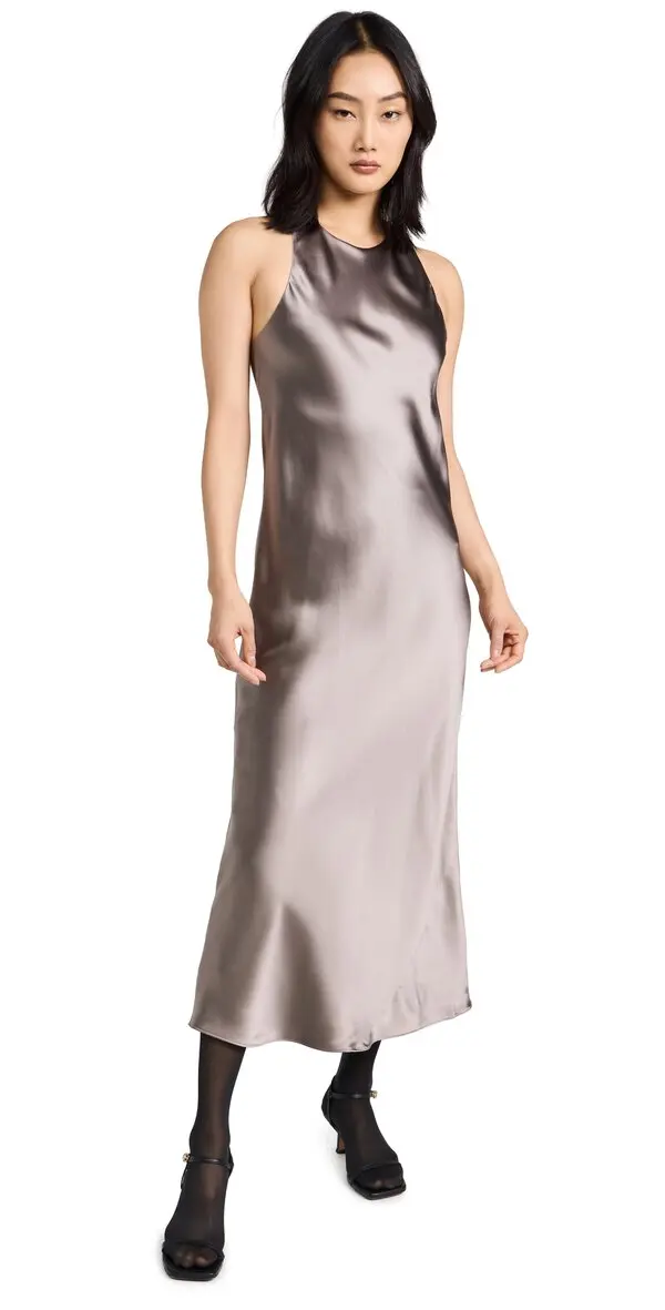 knee length dresses for ladies Rihoas Emerald Green Satin Midi Dress Flutter Sleeve V-Neck for Cocktail, Evening Party, Formal, Grey Green / XL