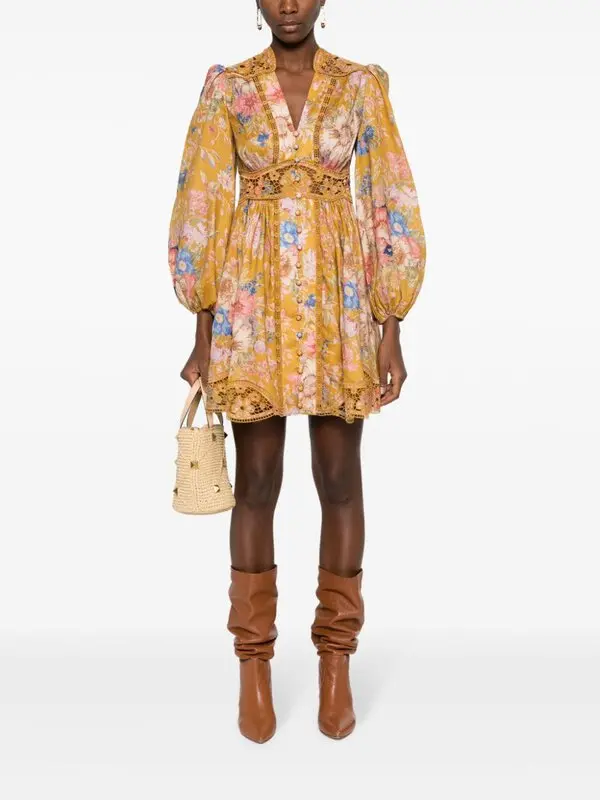 Zimmermann August Plunge Mini Dress - Yellow