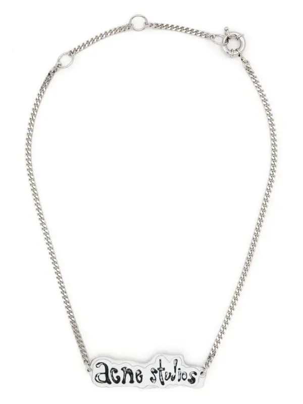 Acne Studios Logo Pendant Chain Necklace - Silver