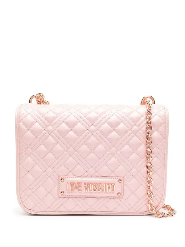 Moschino Quilted Shoulder Bag With Logo - Pink