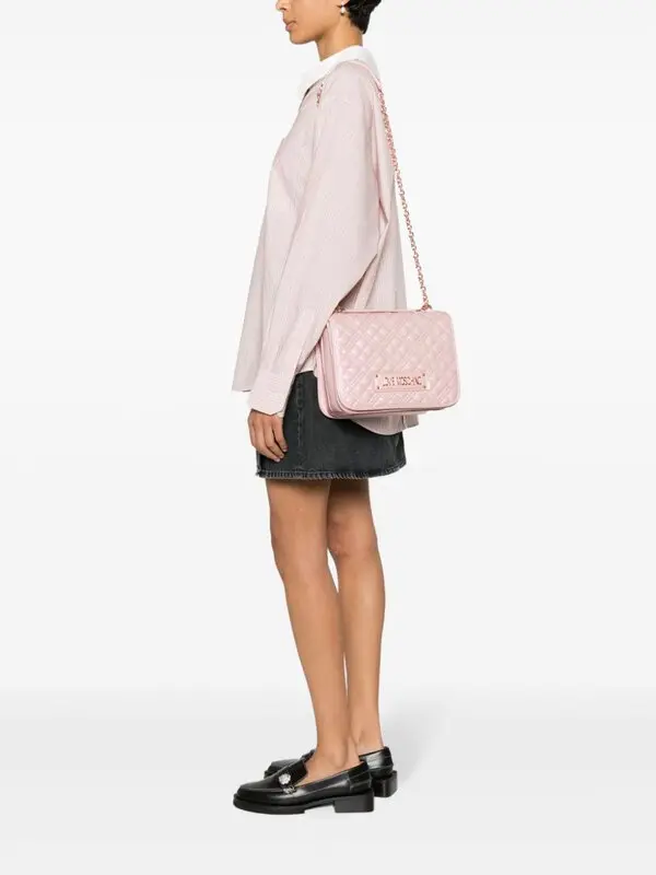 Moschino Quilted Shoulder Bag With Logo - Pink