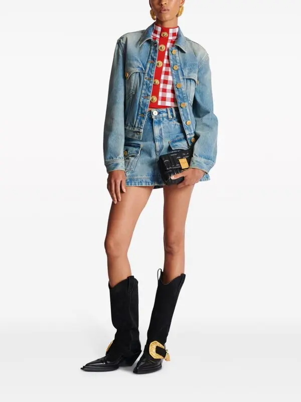 Balmain 5-button Check-pattern Crop Top