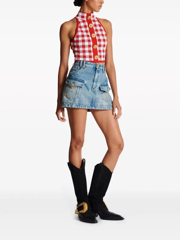 Balmain 5-button Check-pattern Crop Top