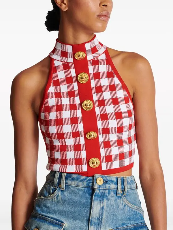 Balmain 5-button Check-pattern Crop Top