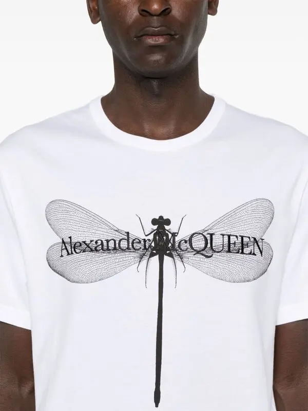 Alexander Mcqueen Dragonfly-Print Cotton T-Shirt In White - 56