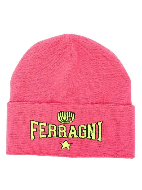 CHIARA FERRAGNI Intarsia-knit Logo Beanie - Pink