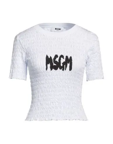 MSGM Shirred Cotton T-shirt With Graphic Logo - Off White
