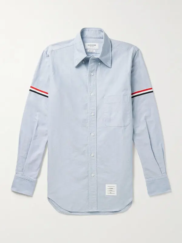 Thom Browne Button-down Collar Grosgrain-trimmed Cotton Oxford Shirt - Blue