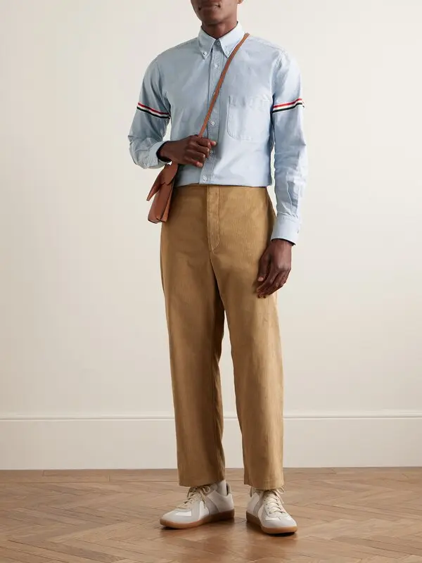 Thom Browne Button-down Collar Grosgrain-trimmed Cotton Oxford Shirt - Blue