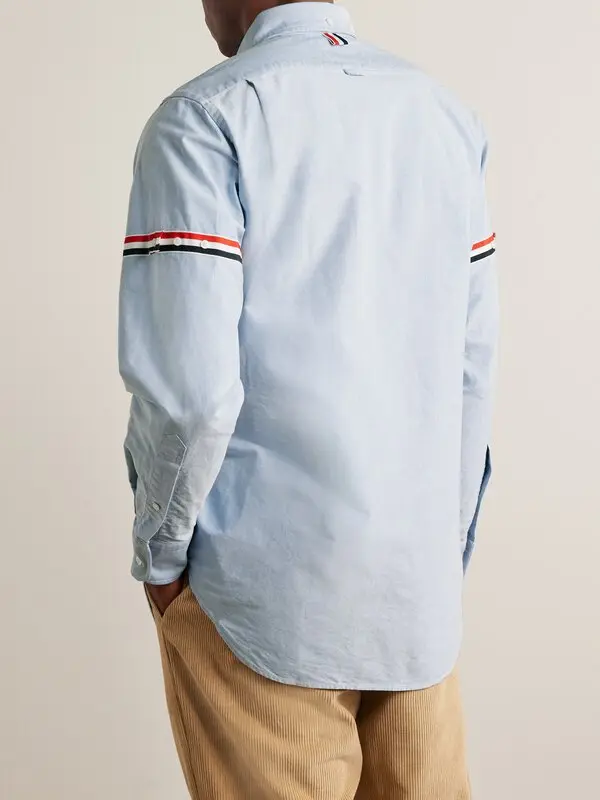 Thom Browne Button-down Collar Grosgrain-trimmed Cotton Oxford Shirt - Blue