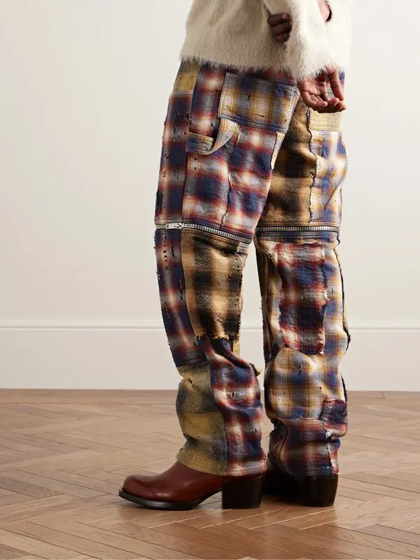 Givenchy Straight-leg Convertible Distressed Checked Cotton-flannel Trousers