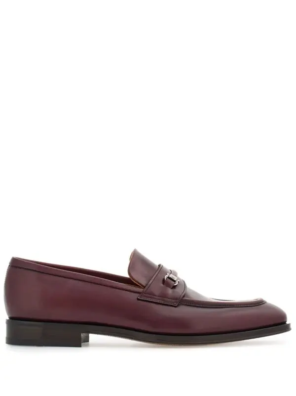 FERRAGAMO Gancio-plaque Leather Loafers - Red