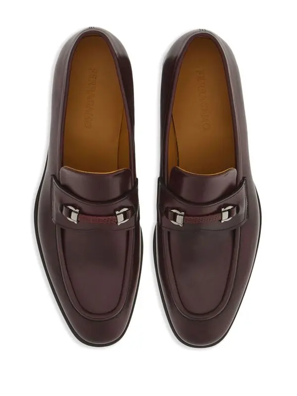 FERRAGAMO Gancio-plaque Leather Loafers - Red