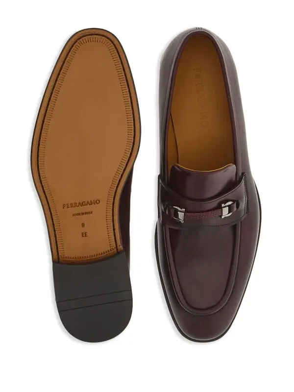 FERRAGAMO Gancio-plaque Leather Loafers - Red