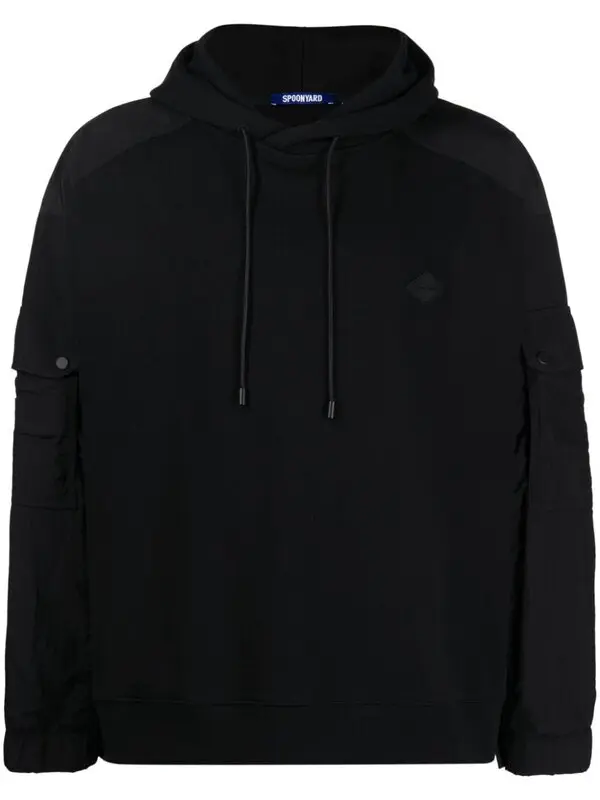 SPOONYARD Logo-patch Panelled Hoodie - Black