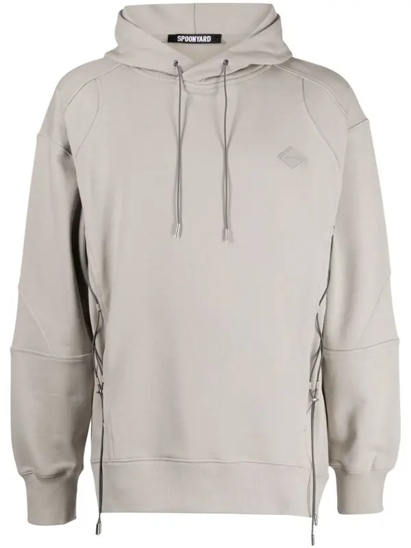 SPOONYARD Cotton Hoodie With Lace-up Detailing - Neutrals