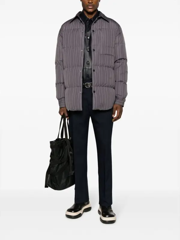 Off-White Logo-embroidered Striped Puffer Jacket - Grey