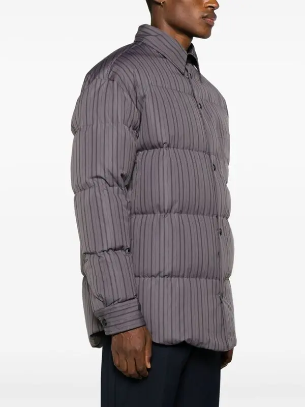 Off-White Logo-embroidered Striped Puffer Jacket - Grey