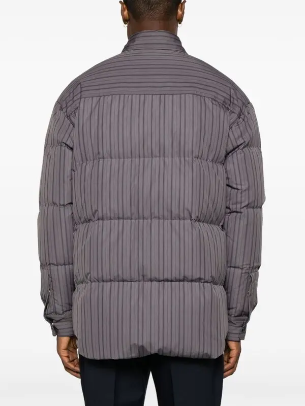 Off-White Logo-embroidered Striped Puffer Jacket - Grey