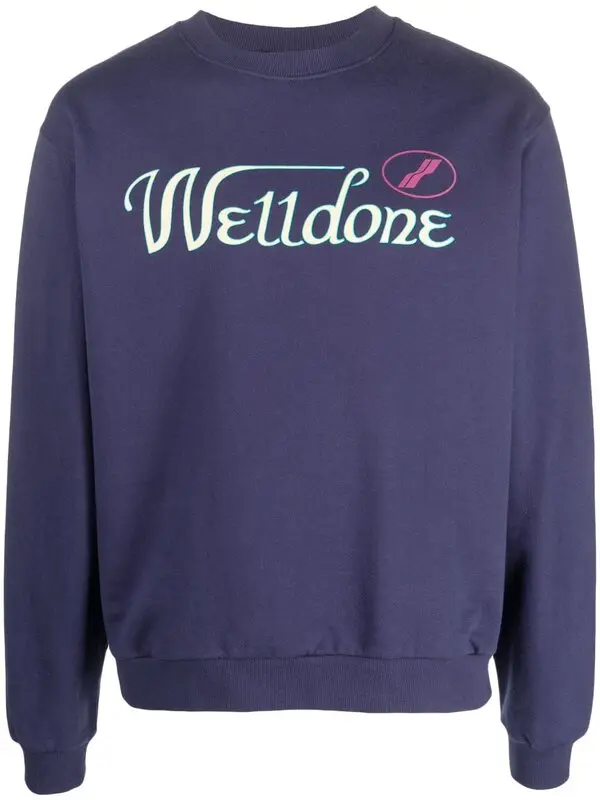 We11Done Logo-print Cotton Sweatshirt - Blue