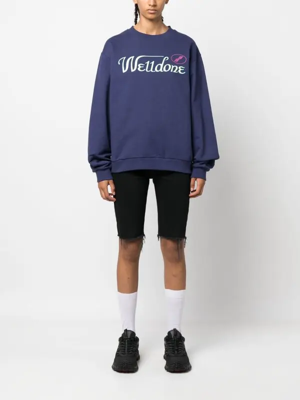 We11Done Logo-print Cotton Sweatshirt - Blue