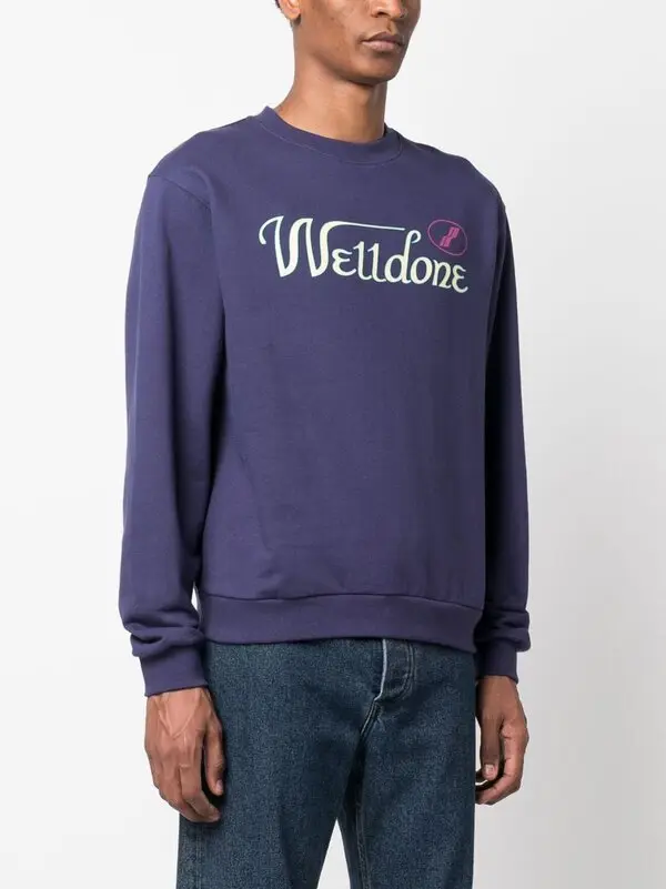We11Done Logo-print Cotton Sweatshirt - Blue