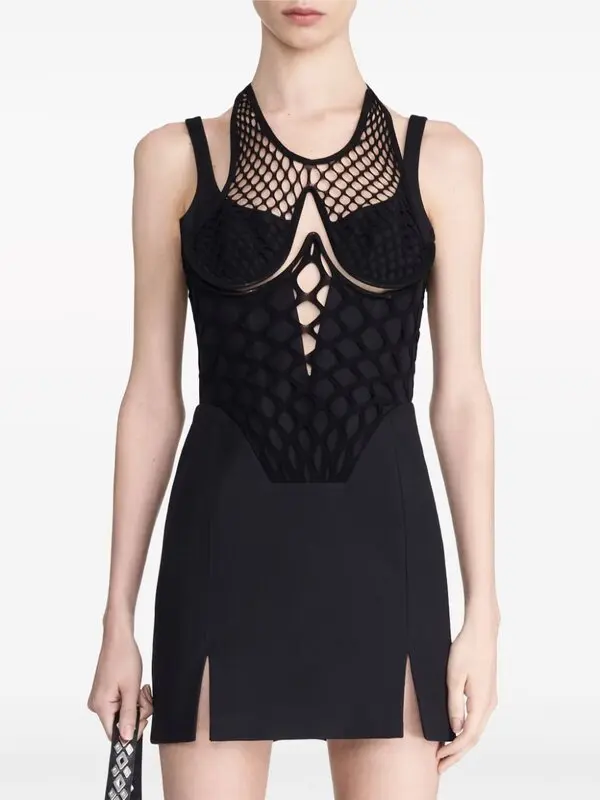 fishnet corset dress Long Fishnet Prom Dress with Lace-Up Sheer Corset Black / 3XLarge