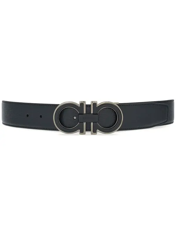 FERRAGAMO Gancini Buckle Reversible Leather Belt - Blue