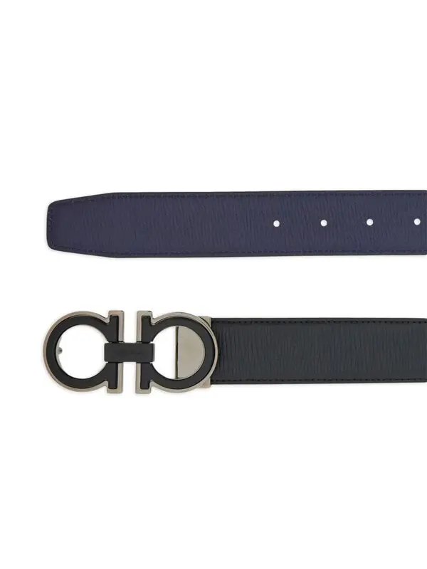 FERRAGAMO Gancini Buckle Reversible Leather Belt - Blue