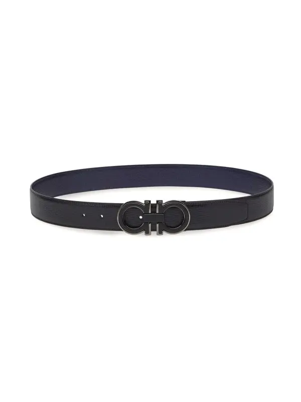 FERRAGAMO Gancini Buckle Reversible Leather Belt - Blue