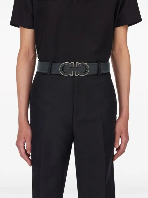 FERRAGAMO Gancini Buckle Reversible Leather Belt - Blue