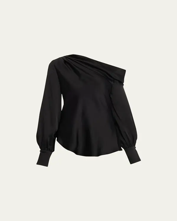 Simkhai Alice Draped Satin One-shoulder Top - Black