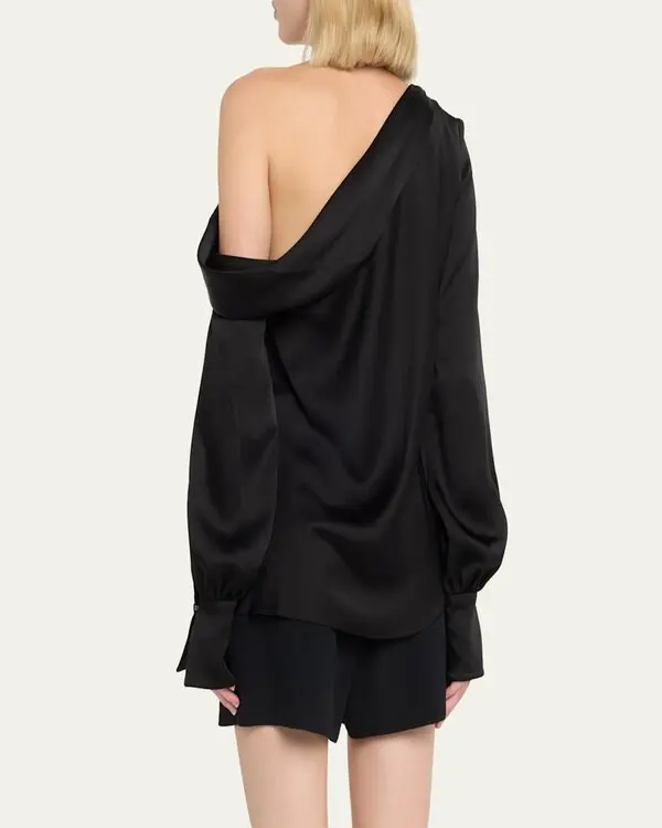 Simkhai Alice Draped Satin One-shoulder Top - Black