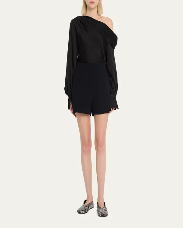 Simkhai Alice Draped Satin One-shoulder Top - Black