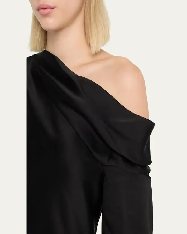 Simkhai Alice Draped Satin One-shoulder Top - Black