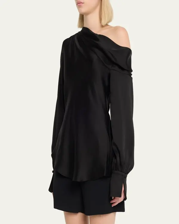 Simkhai Alice Draped Satin One-shoulder Top - Black