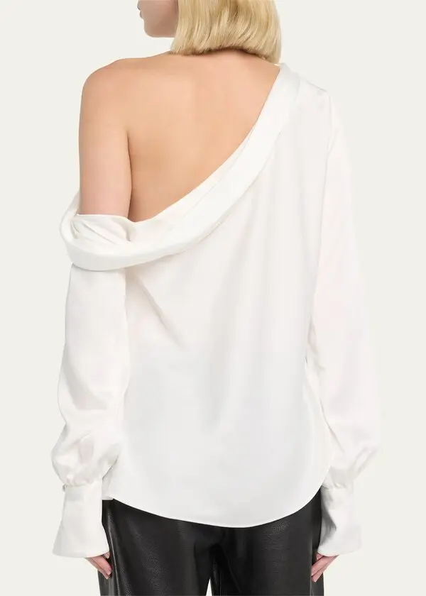 Simkhai Alice Draped Satin One-shoulder Top - Black