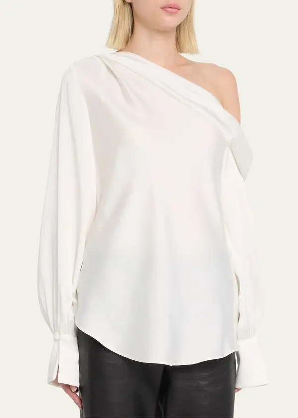 Simkhai Alice Draped Satin One-shoulder Top - Black