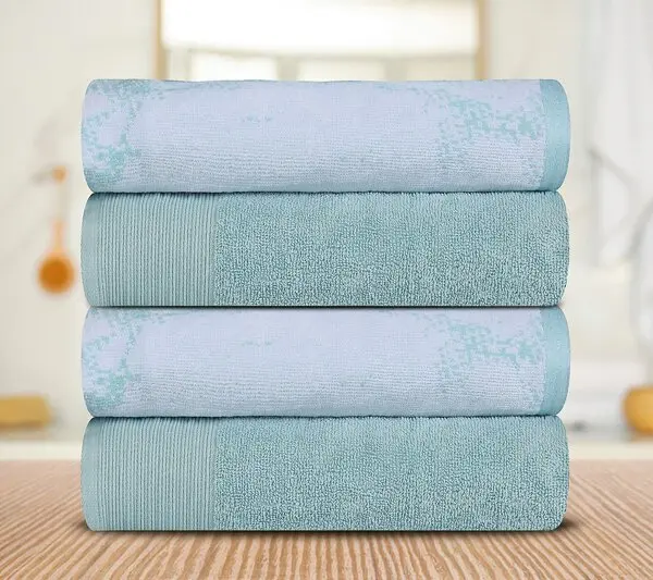 SUPERIOR Cotton 4-piece Solid And Marble Effect Bath Towel Set - One-color